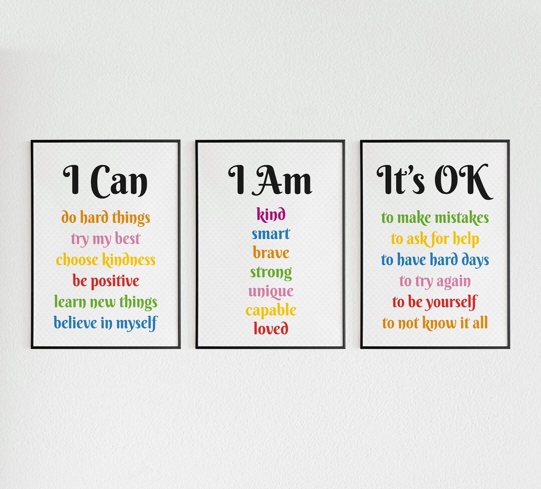 Affirmations for Kids Poster Set of 3, Daily Affirmations Wall Art Bundle, I Am I Can Poster ...
