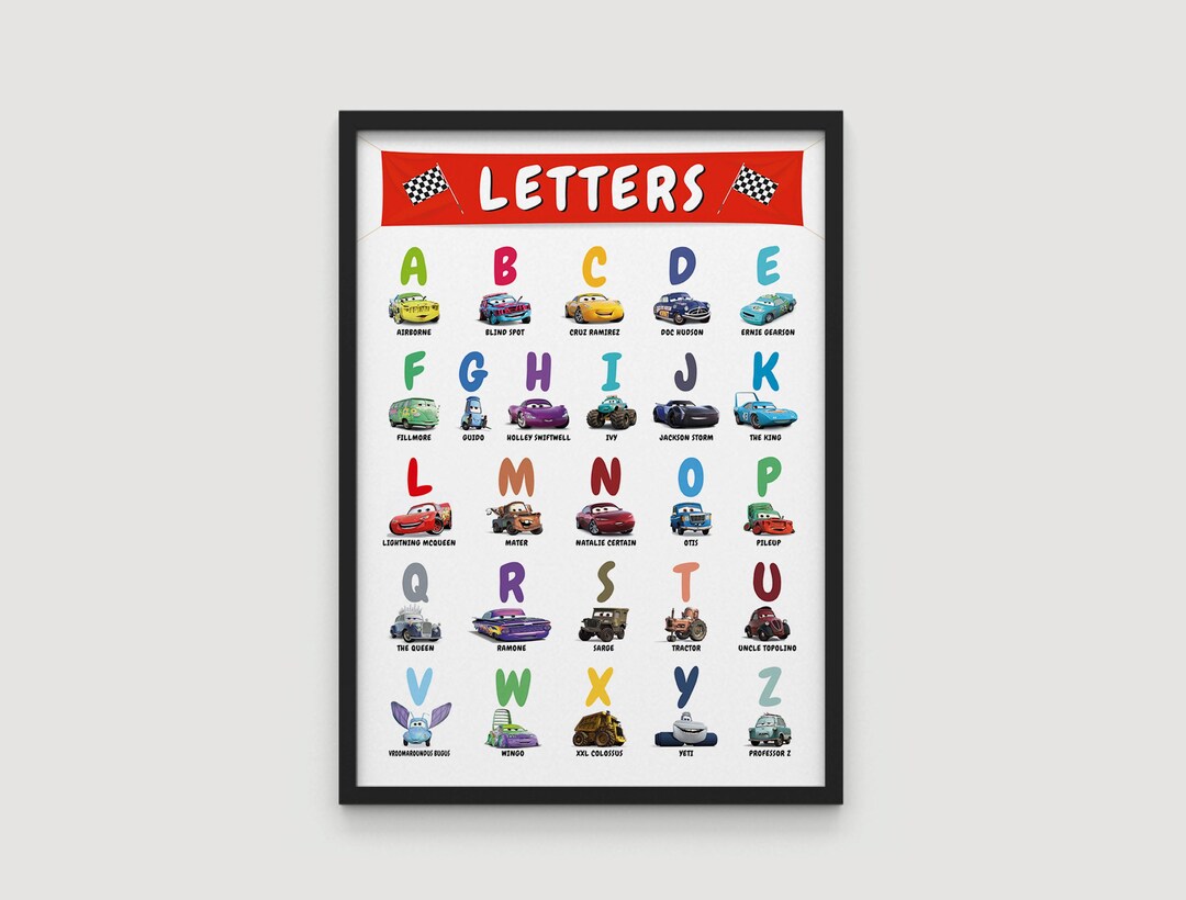 Disney Cars Alphabet Poster, Lightning Mcqueen Kids Room Decor, Letters ...