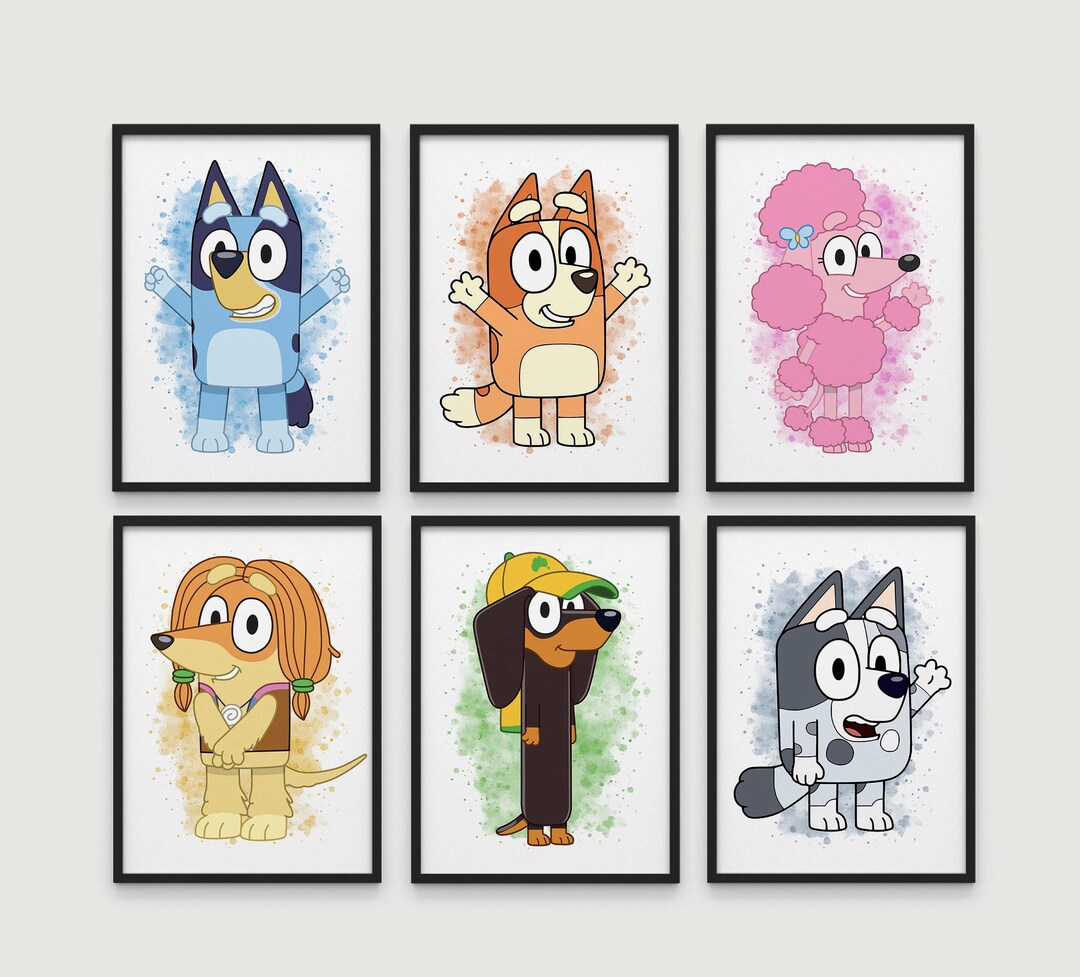 Bluey Poster Set of 6, Bluey Characters Wall Art, Bluey Prints, Bluey ...