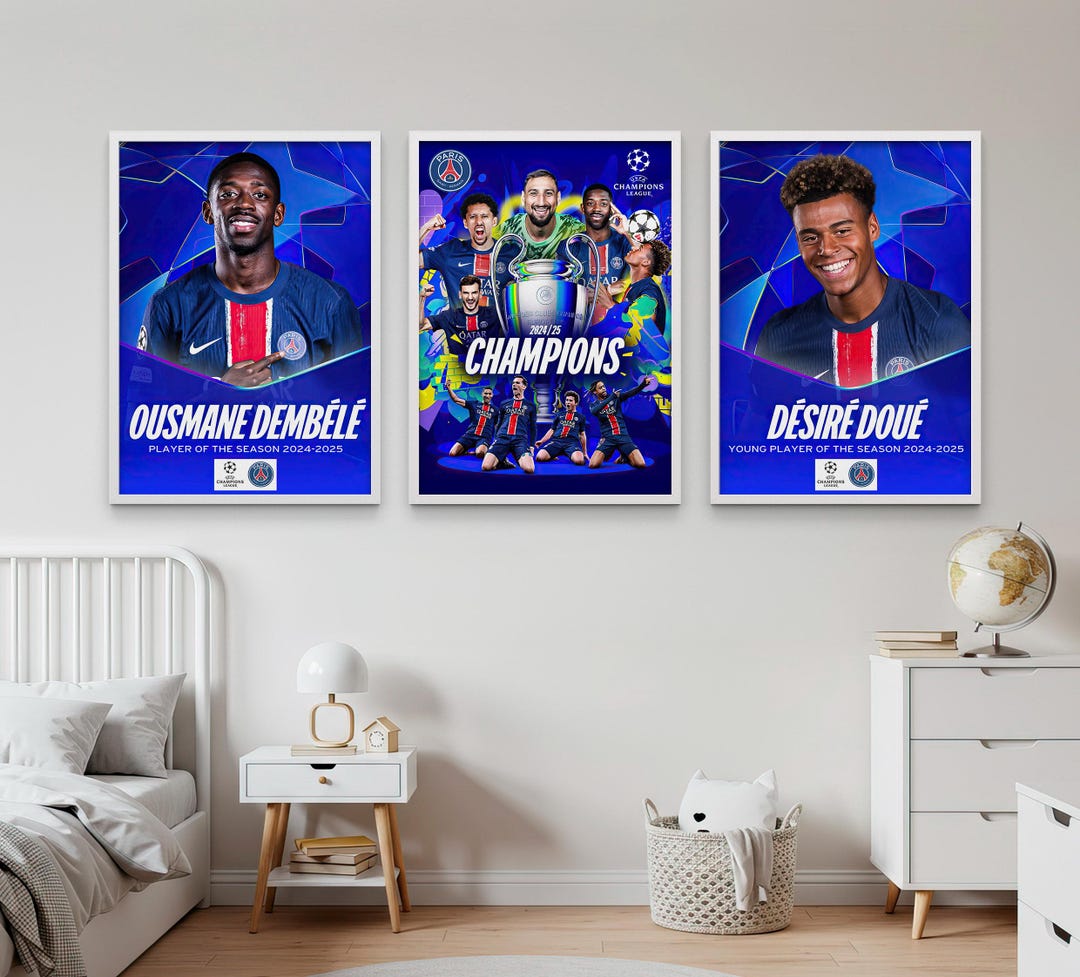PSG Poster, Champion Psg Poster, Champion Psg Wall Art, Desire Doue ...