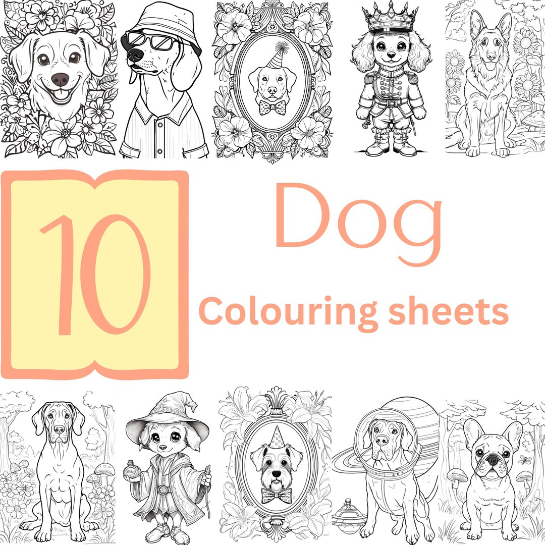 Dog Colouring Pages Printable - Instant Download Cute Pet Colouring ...