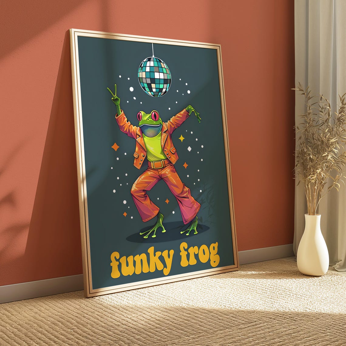 Retro Frog Print | Dancing Frog Art | Disco Ball Art Print | Quirky ...
