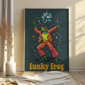 Retro Frog Print | Dancing Frog Art | Disco Ball Art Print | Quirky ...