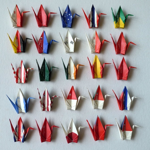 25 Flags of the World Origami Paper Cranes Made With 7.5cm X | Etsy
