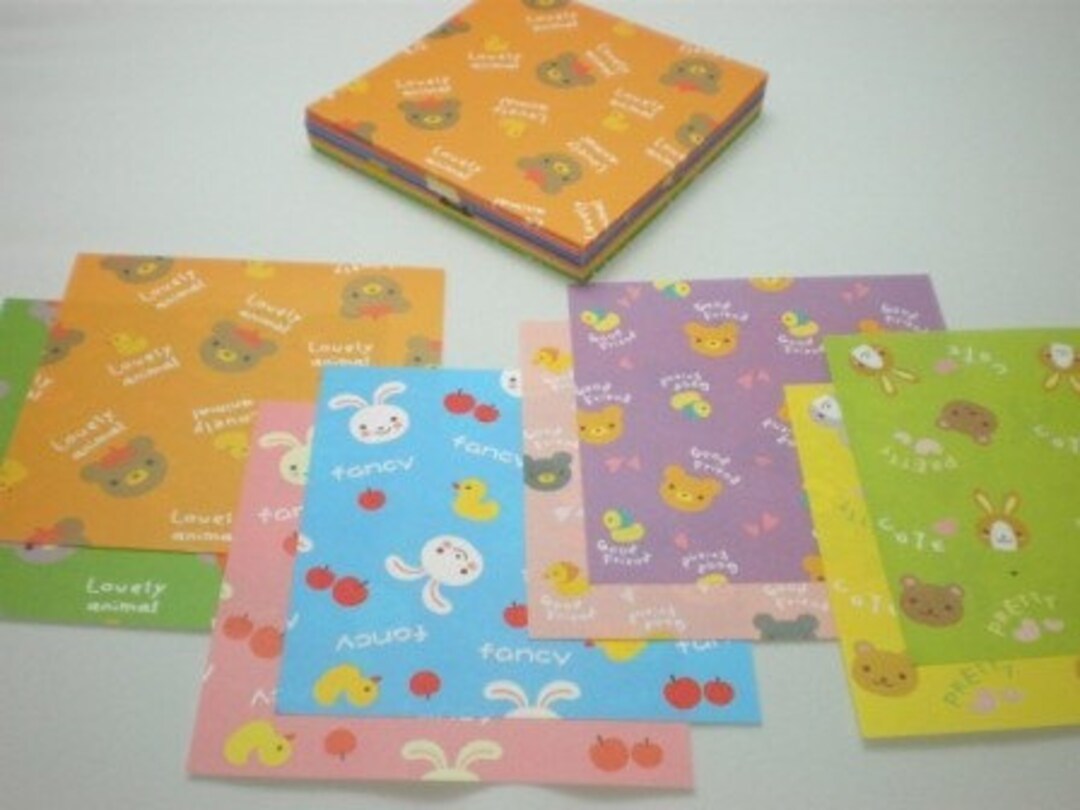 80pcs Cute Animal Print Square Paper Pack for Japanese Origami Paper ...