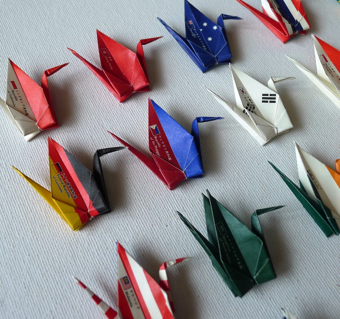 25 Flags of the World Origami Paper Cranes Made With 7.5cm X - Etsy