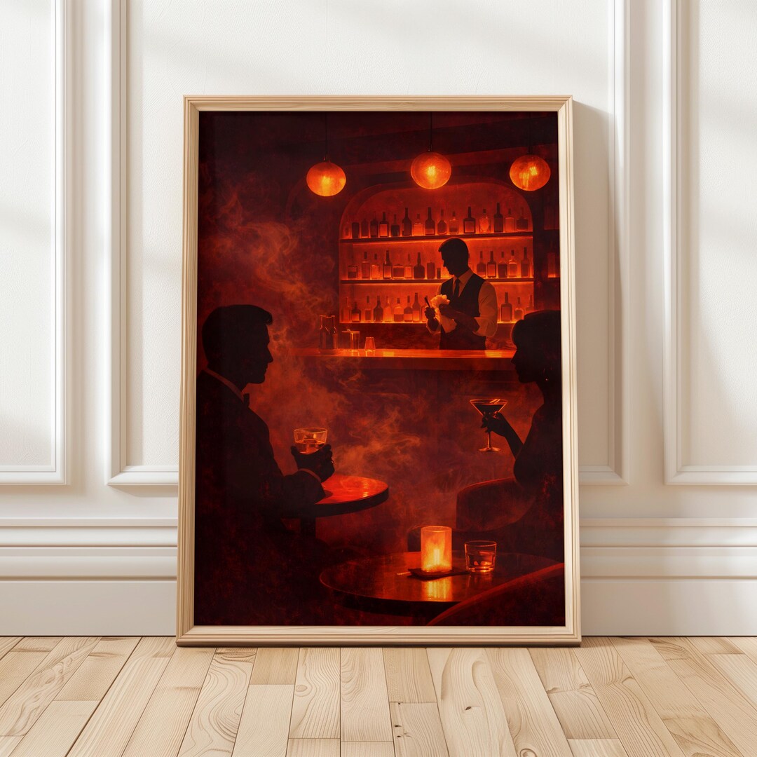 Moody Red Cocktail Bar Poster | Retro Cocktail Lounge Wall Art ...