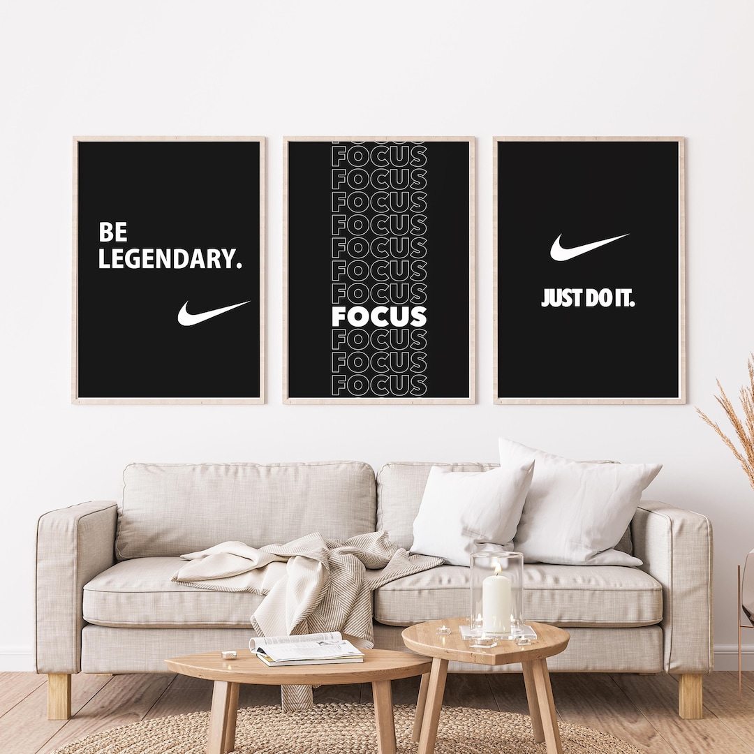 Nike Poster Logo Quote BLACK DESIGN, Logo History Poster, Set of 3 Nike ...