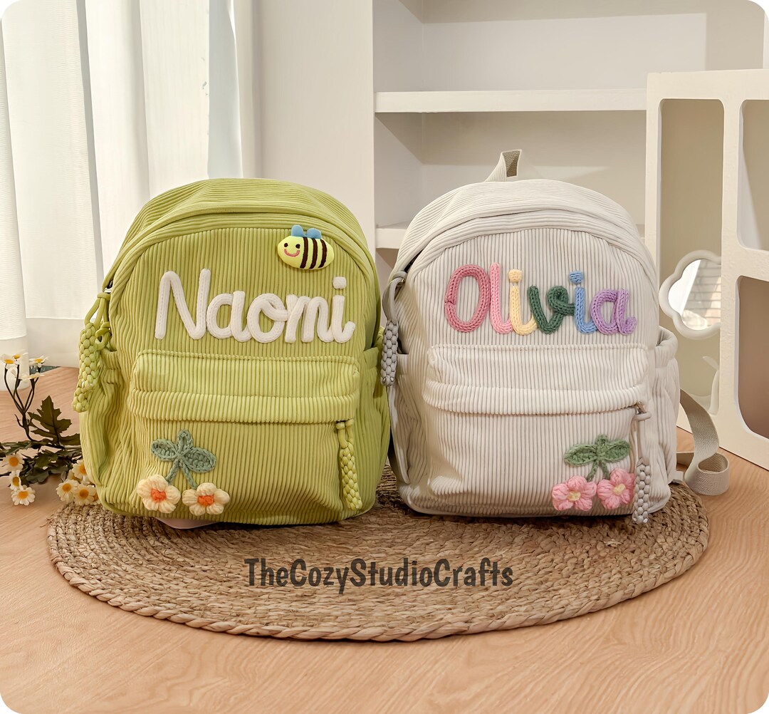 Personalized Kids Backpack – Custom Name Small Toddler Bag, Corduroy ...