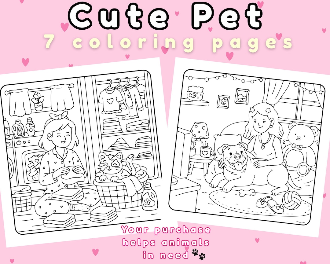 7 Pet Coloring Pages | Printable Dog & Cat Coloring Sheets | Digital ...