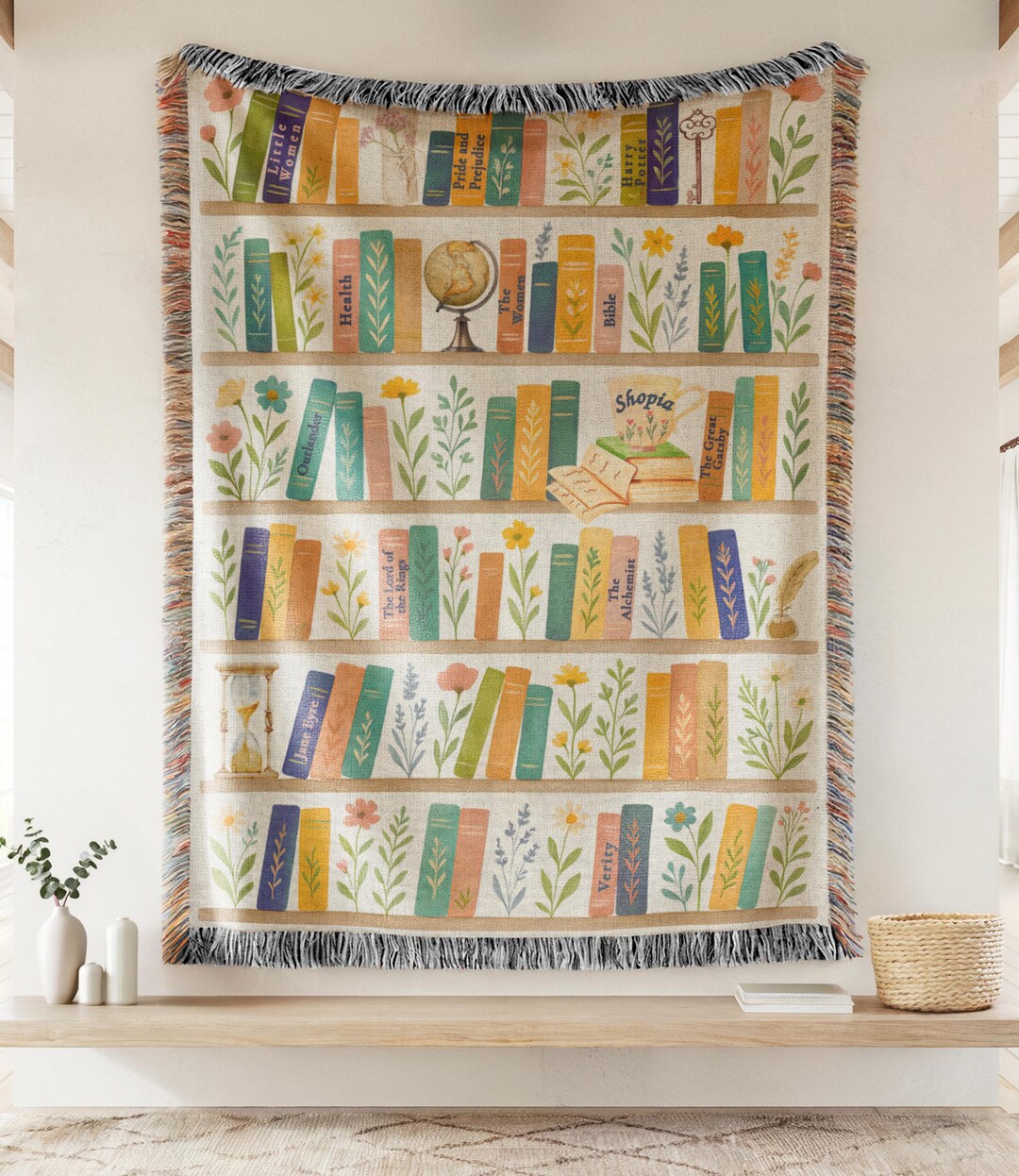 Custom Book Lovers Woven Blanket, Personalized Bookshelf Throw With ...
