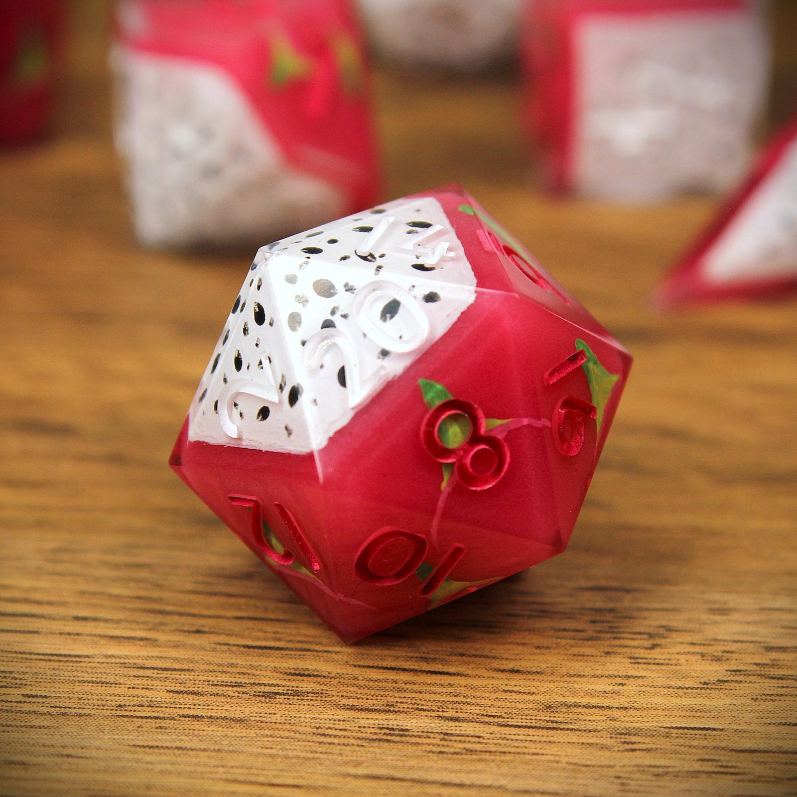 Hand Painted Dragon Fruit Dice Set – Polyhedral Sharp Edge RPG Dice (7 ...