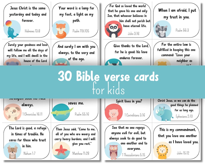 Set of 30 Printable Bible Verse Cards for Kids | Scripture Cards for ...