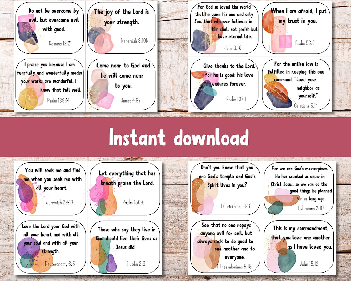 Set of 30 Printable Bible Verse Cards for Teens and Older Kids ...