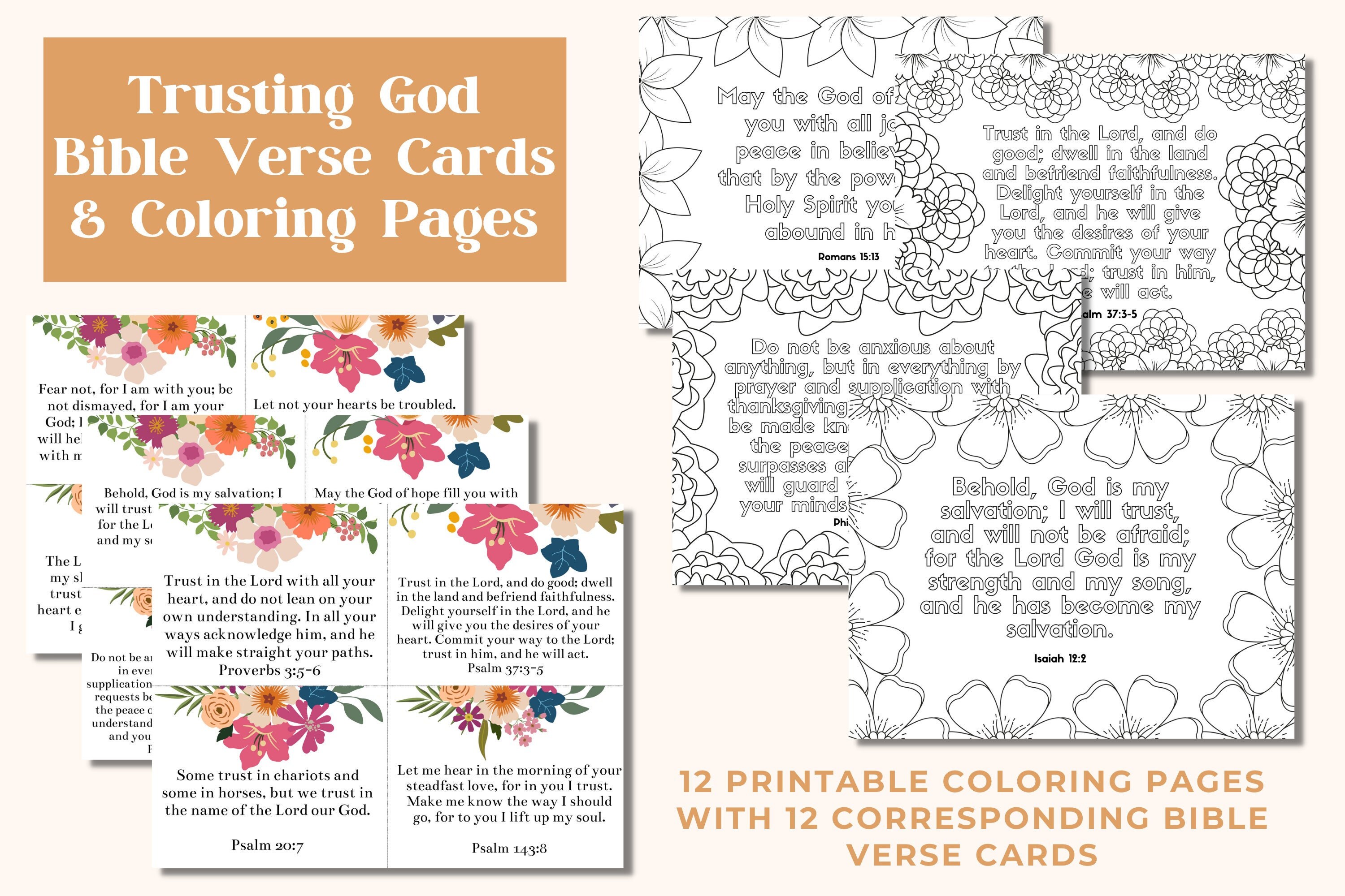 Trusting God Printable Coloring Pages and Bible Verse Cards - Etsy