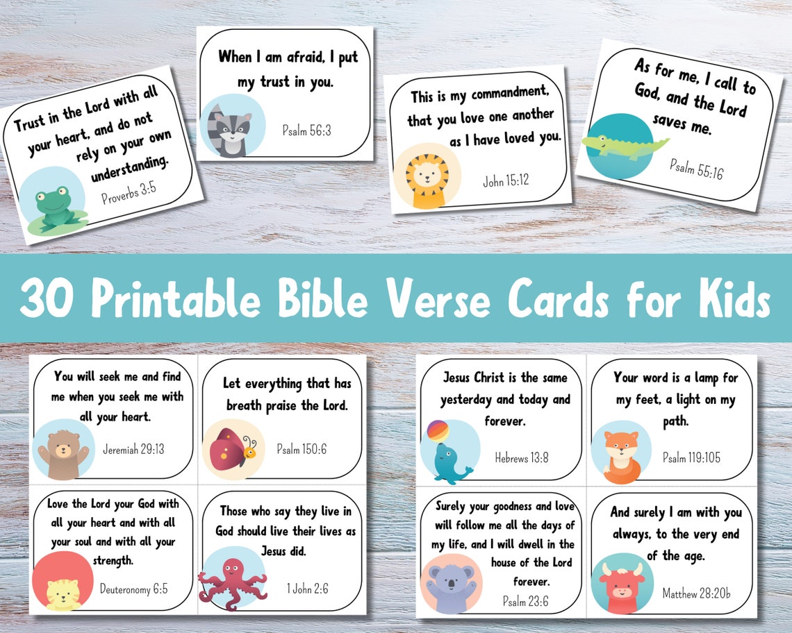 Set of 30 Printable Bible Verse Cards for Kids | Scripture Cards for ...