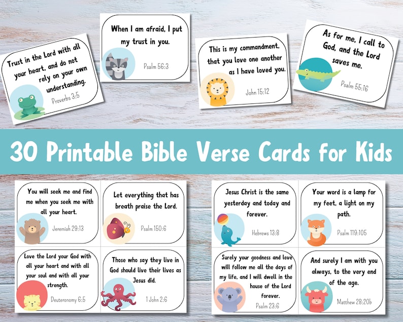 Set of 30 Printable Bible Verse Cards for Kids | Scripture Cards for ...