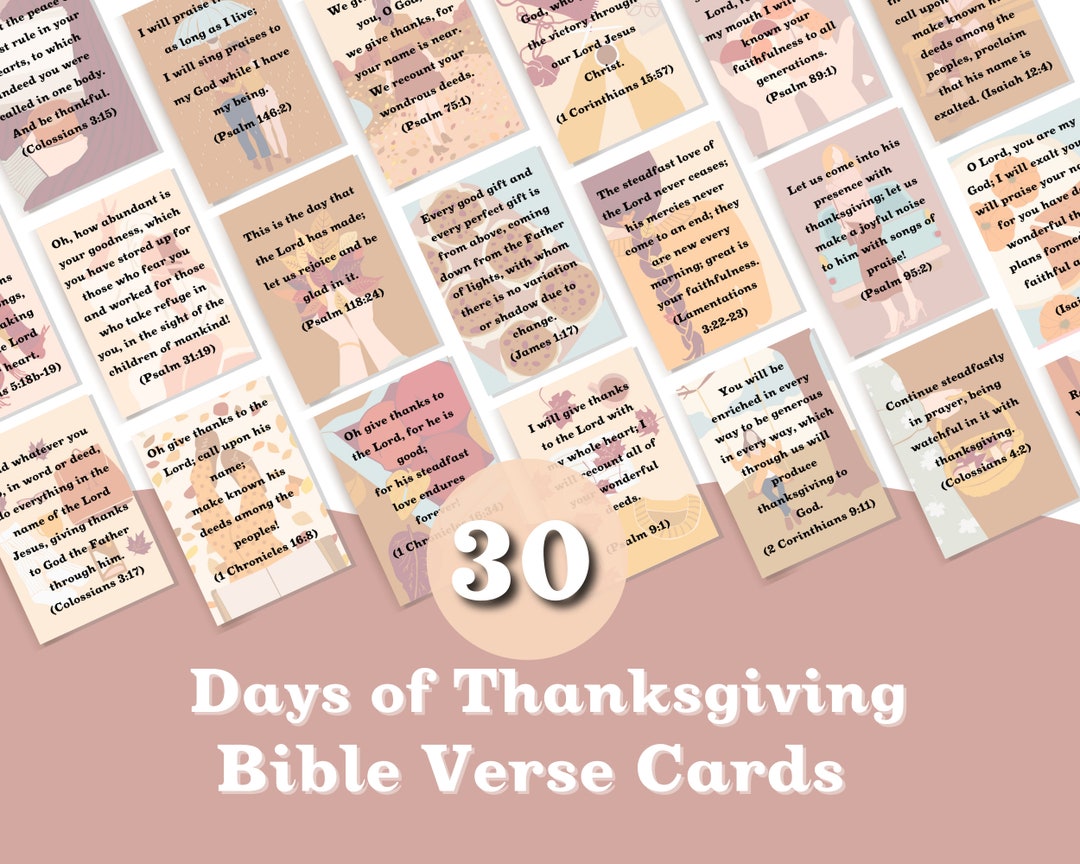 Set of 30 Printable Bible Verse Cards | Thanksgiving and Praise ...