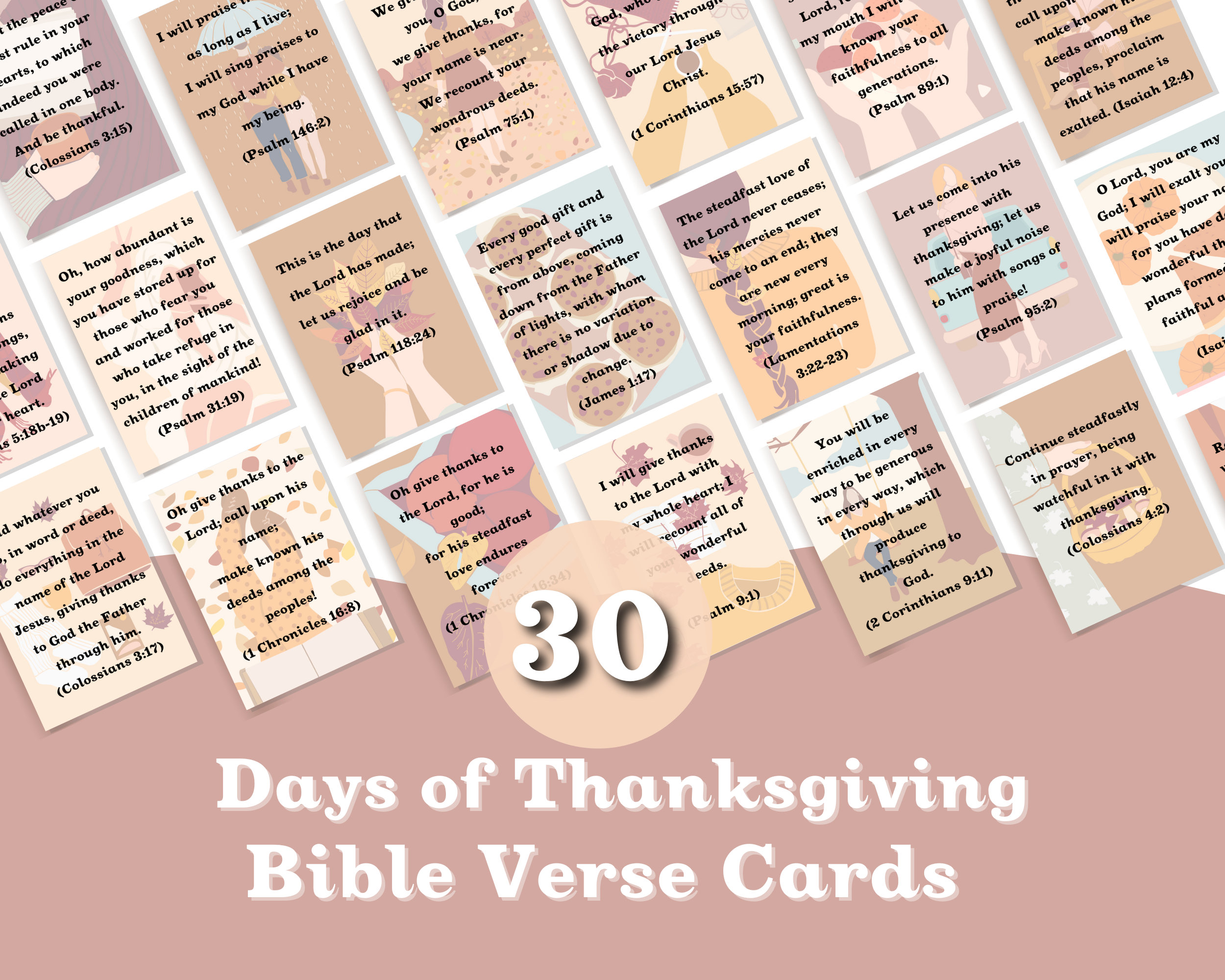 Set of 30 Printable Bible Verse Cards | Thanksgiving and Praise ...