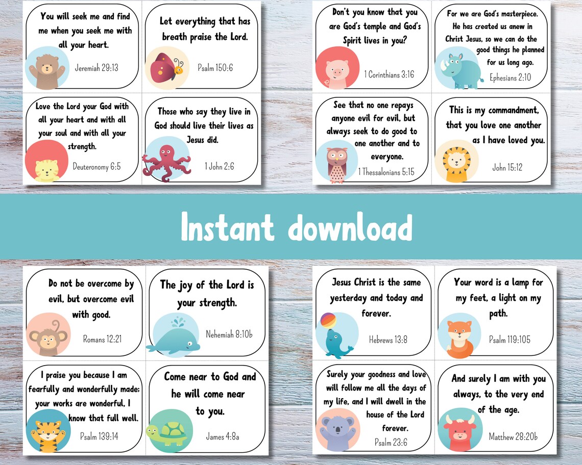 Set of 30 Printable Bible Verse Cards for Kids | Scripture Cards for ...