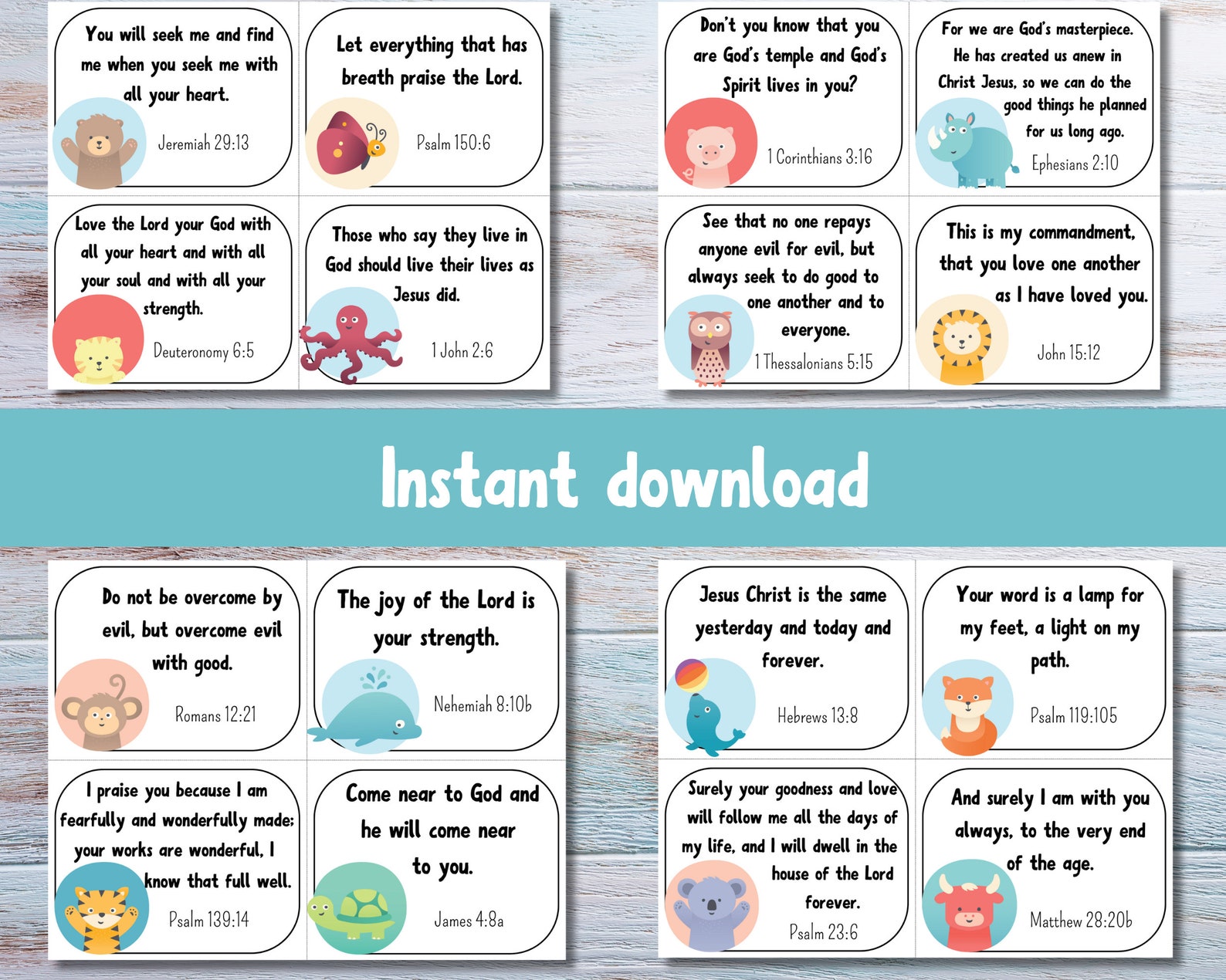 Set of 30 Printable Bible Verse Cards for Kids | Scripture Cards for ...
