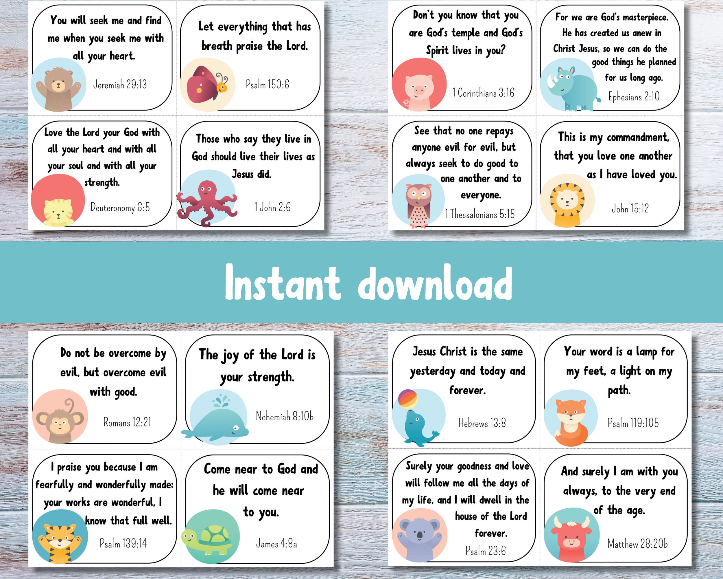 Set of 30 Printable Bible Verse Cards for Kids | Scripture Cards for ...