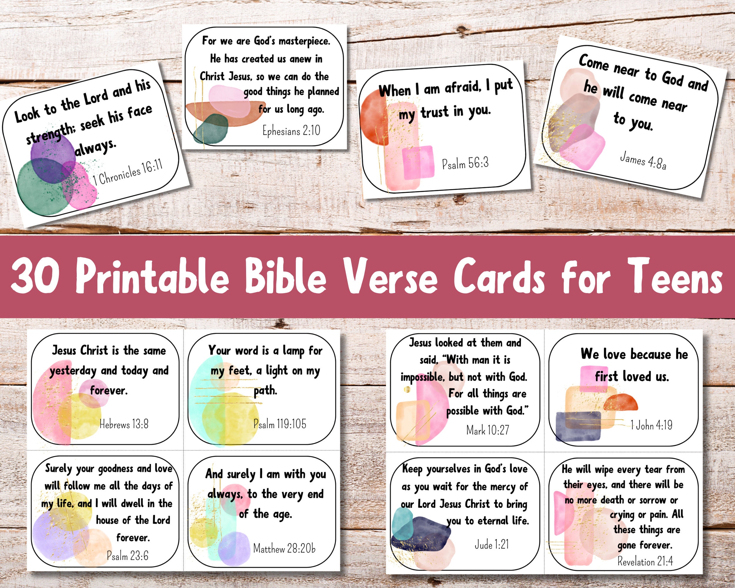 Set of 30 Printable Bible Verse Cards for Teens and Older Kids ...