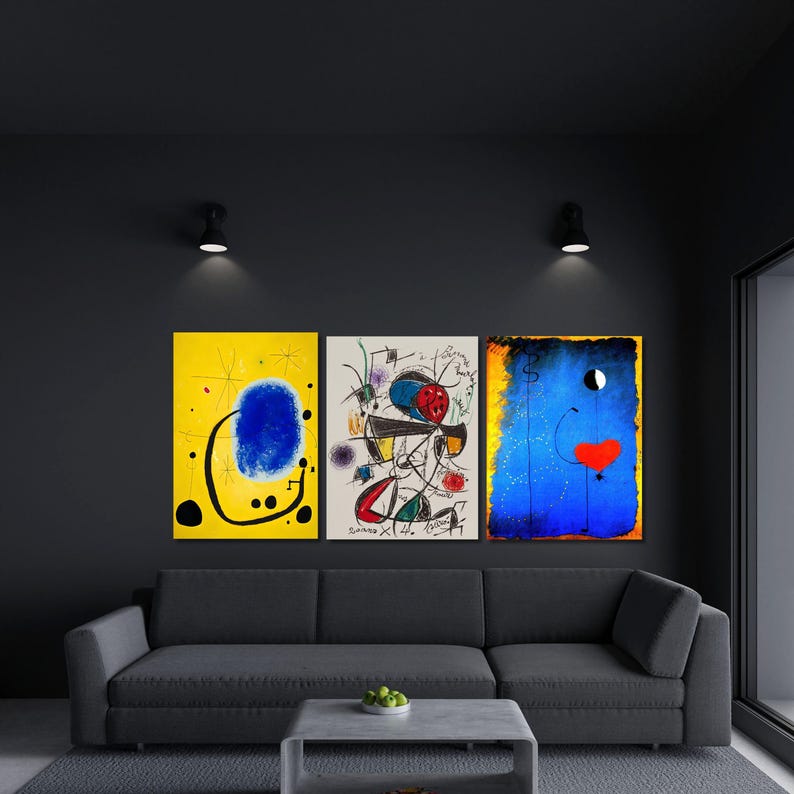 Joan Miró Canvas Print Set of 3: Abstract Surrealist Triptych - Etsy