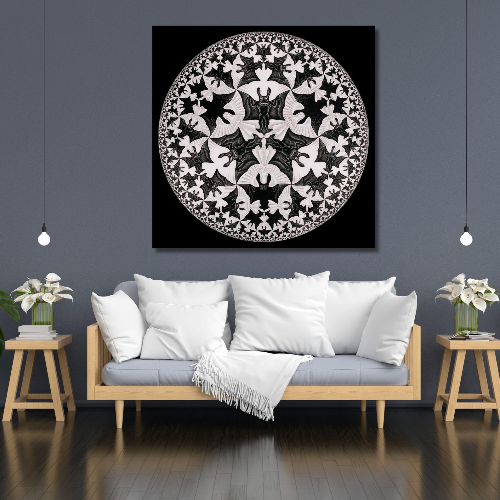 Escher Inspired Art Print: Angels and Bats Optical Illusion Canvas ...