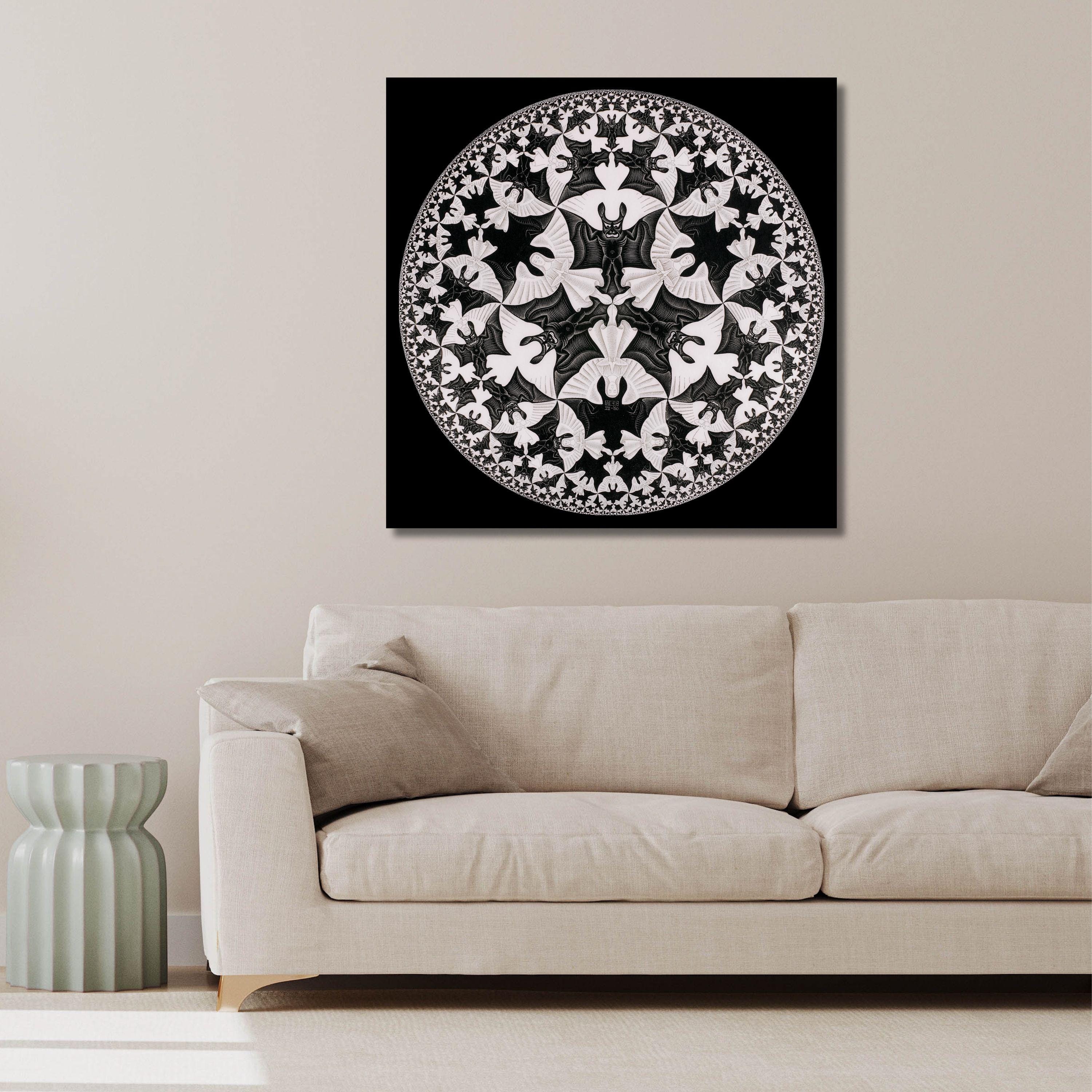 Escher Inspired Art Print: Angels and Bats Optical Illusion Canvas ...