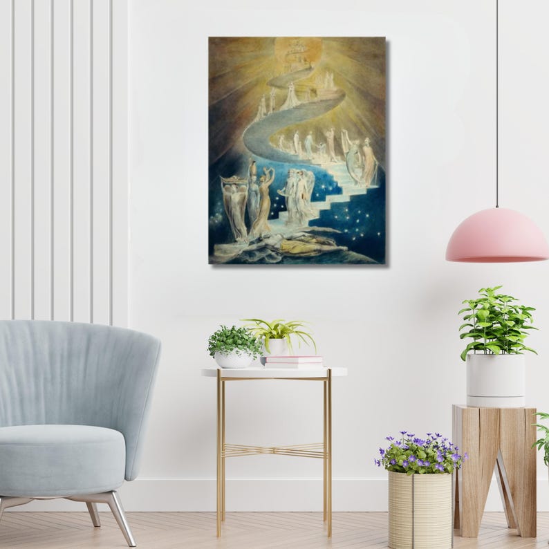 William Blake Jacob's Ladder Poster Art Canvas,famous Painting Wall Art ...