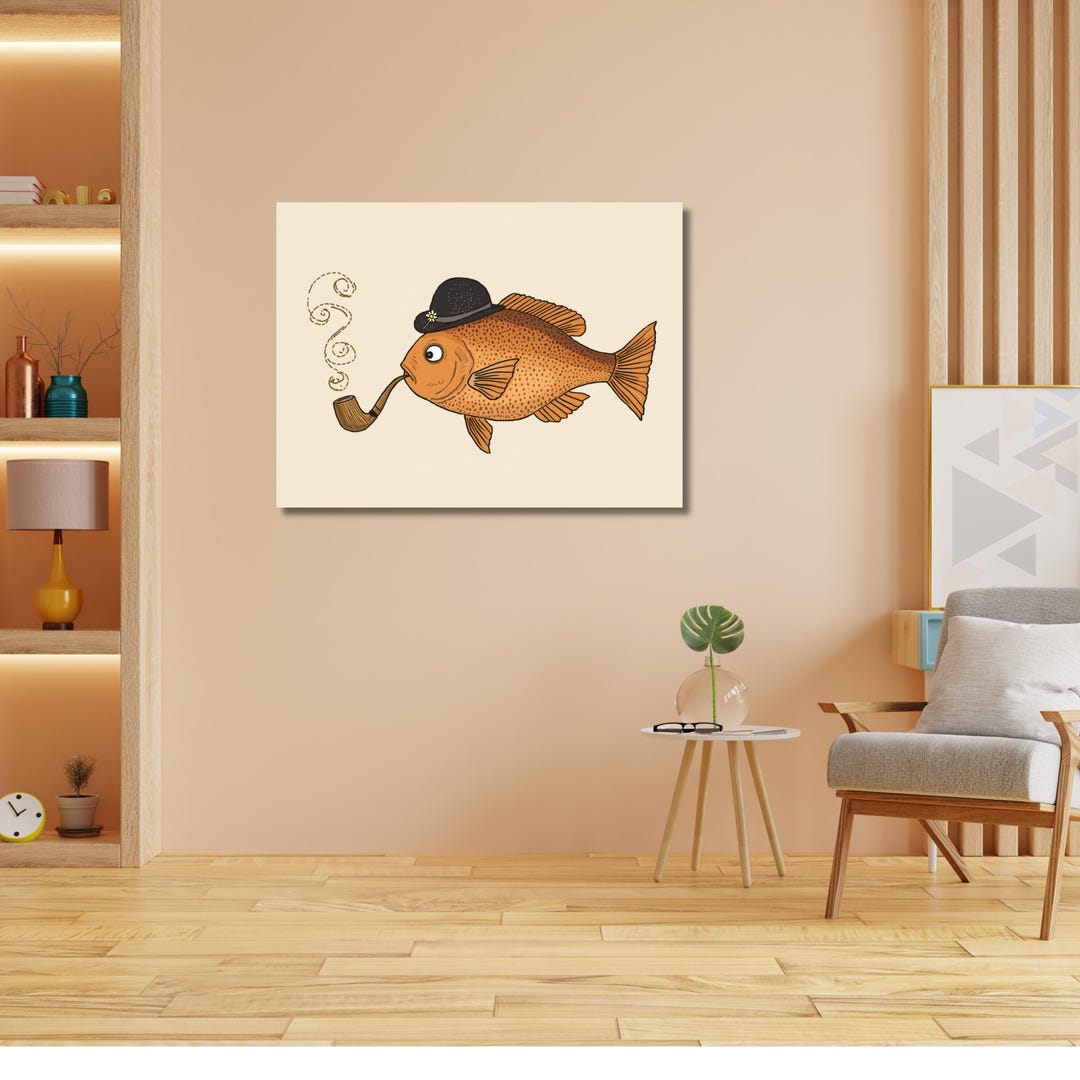 Grouper With Pipe,collage,vintage Print Fish Poster,retro Maritime Wall ...