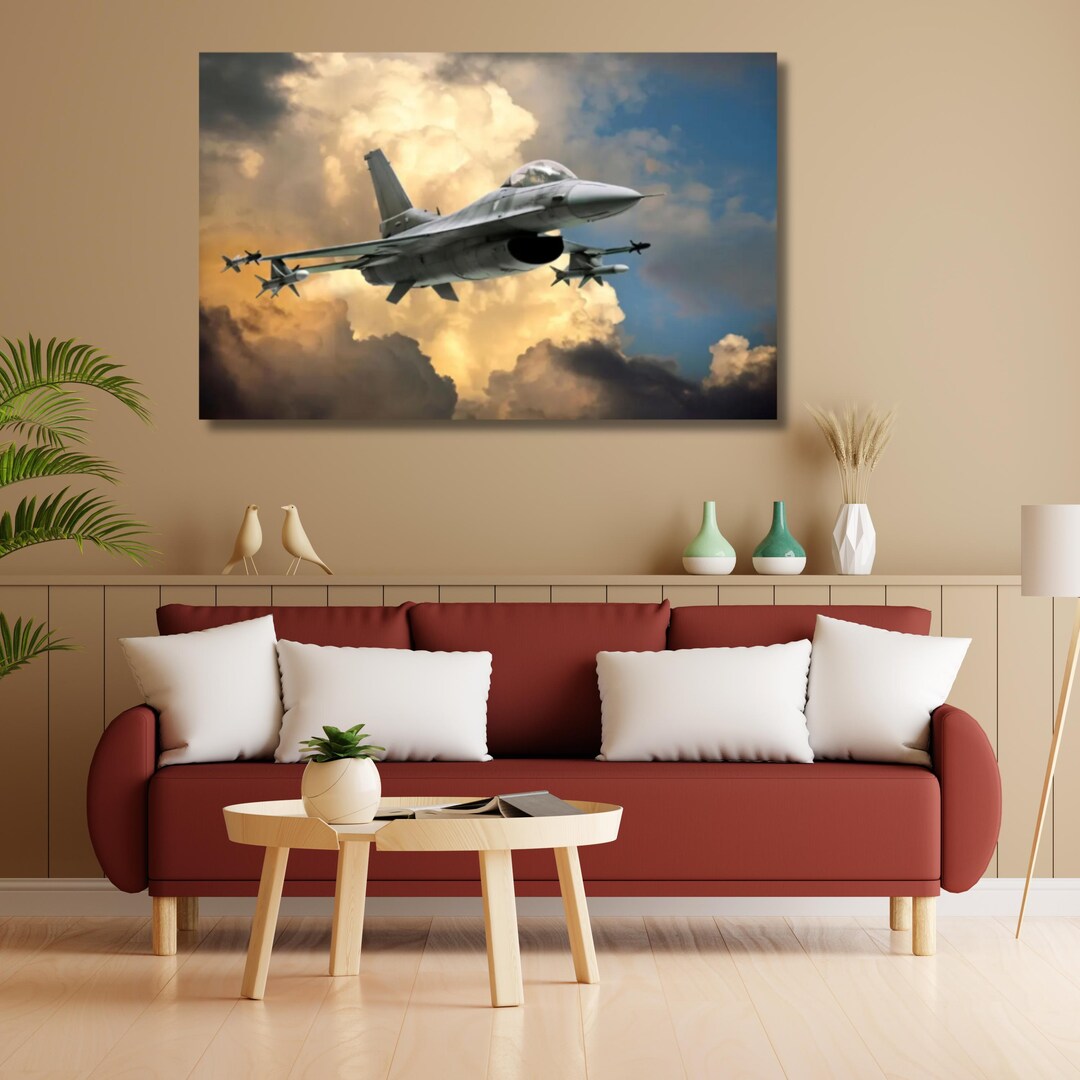 Military F-16 Jet Canvas Wall Art Print, Fighter & Light Jet Poster ...