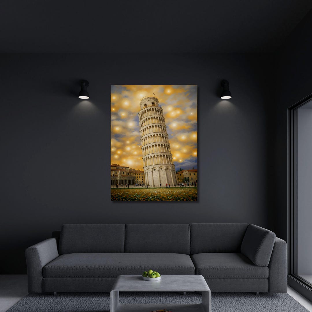 Leaning Tower of Pisa Wall Art, Van Gogh Starry Night Inspired Print ...