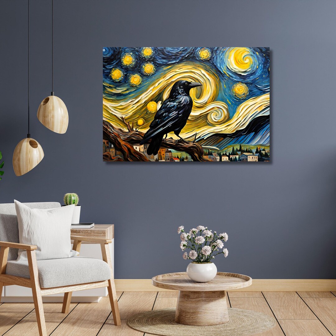 Van Gogh Style Raven Art, Starry Night Inspired Digital Painting, Crows ...