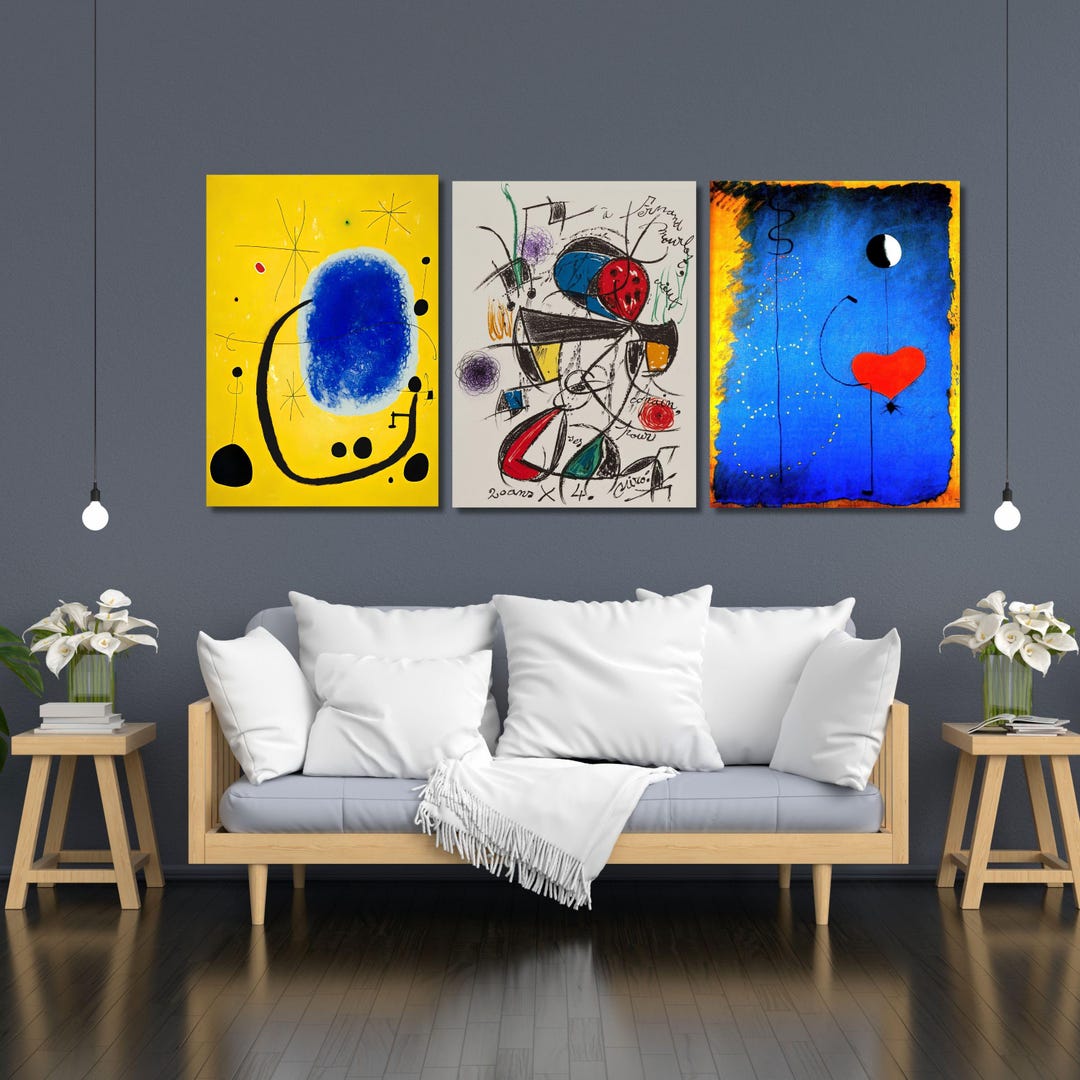 Joan Miró Canvas Print Set of 3: Abstract Surrealist Triptych - Etsy
