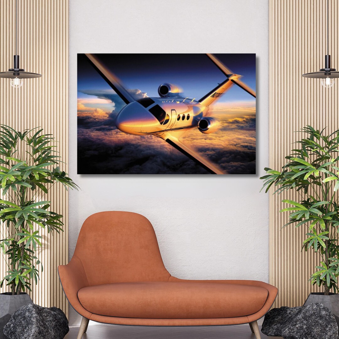 Light Jet Wall Art Decor,sunrise Airplane Poster Print,aviation Canvas ...