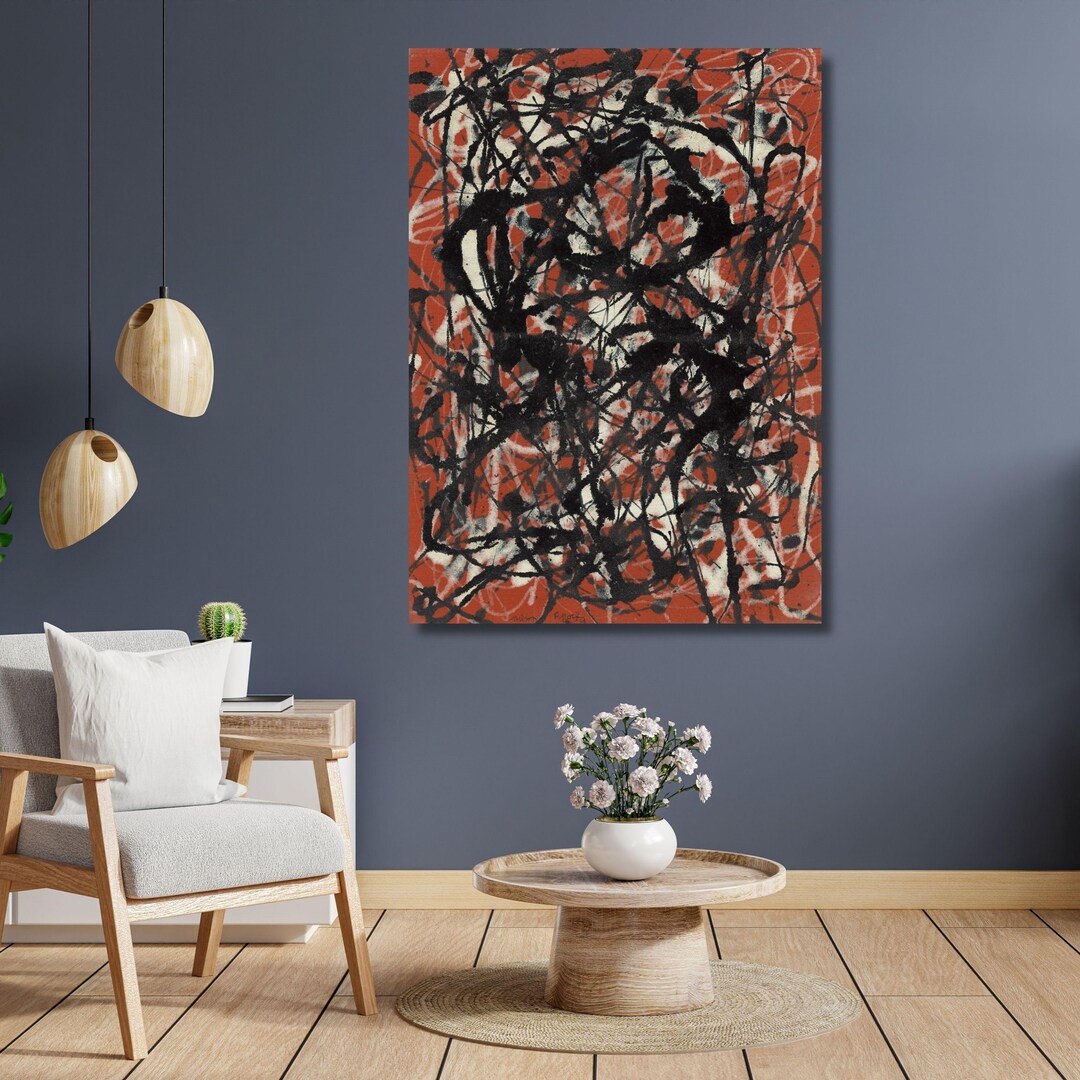 Jackson Pollock Inspired Drip Art Print: Black & Red Abstract Canvas - Etsy