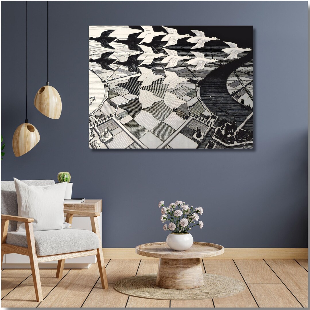 Escher Abstract Birds Wall Art,escher Inspired Optical Illusion Print ...