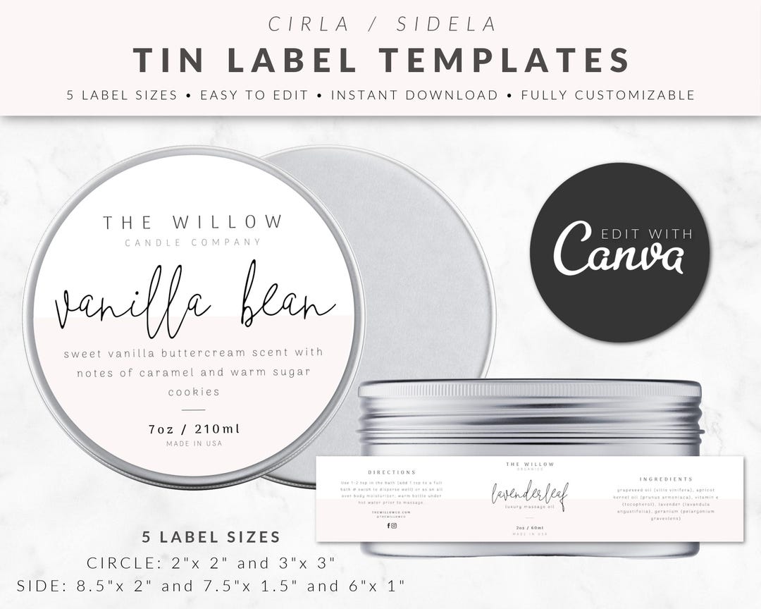 8oz 16oz Candle Label Template for Canva, Round Labels, Wraparound ...
