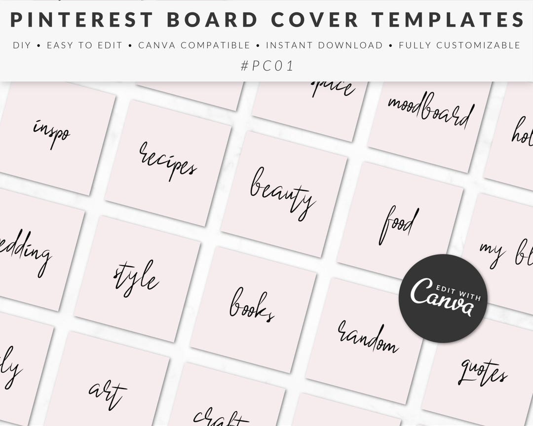 Pinterest Board Cover Template for Canva, Social Media Design, DIY ...