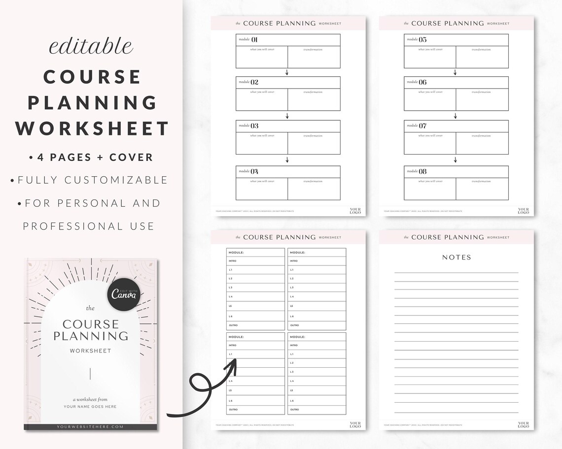 Online Course Planning Worksheet Template, Course Planner, Business ...