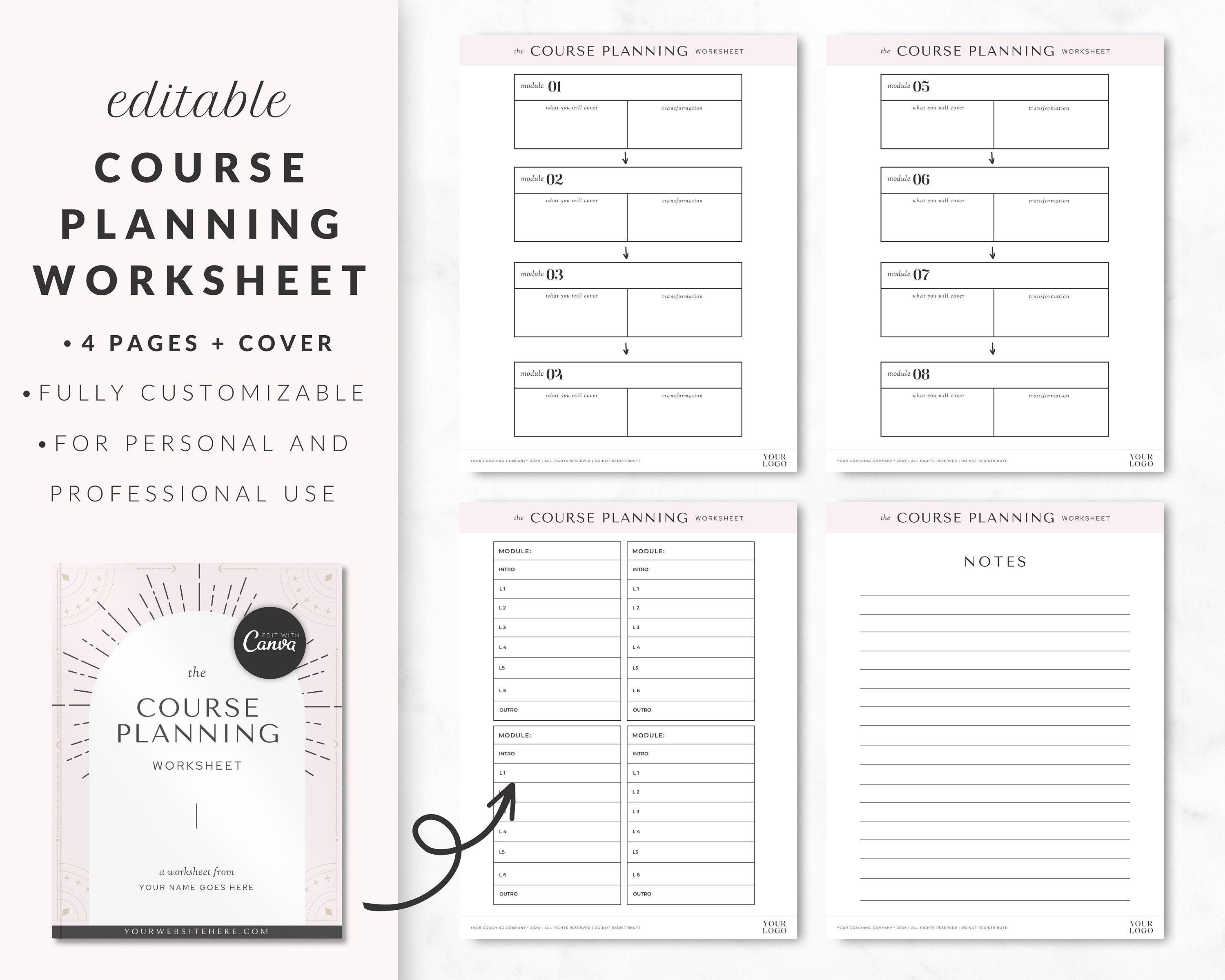 Online Course Planning Worksheet Template, Course Planner, Business ...
