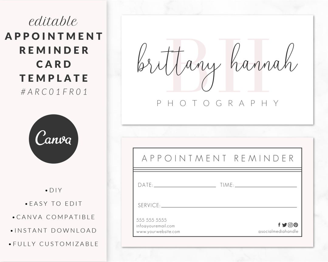 Appointment Reminder Card Template for Canva, Editable Business Card ...
