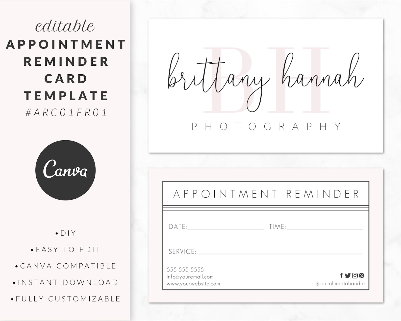 Appointment Reminder Card Template for Canva, Editable Business Card ...