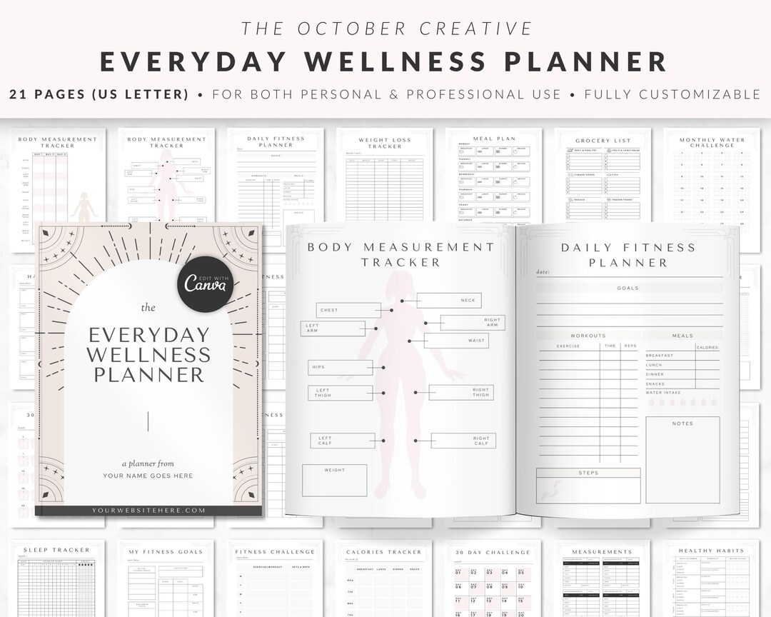 Editable Everyday Wellness Planner Canva Template, Healthy Lifestyle ...