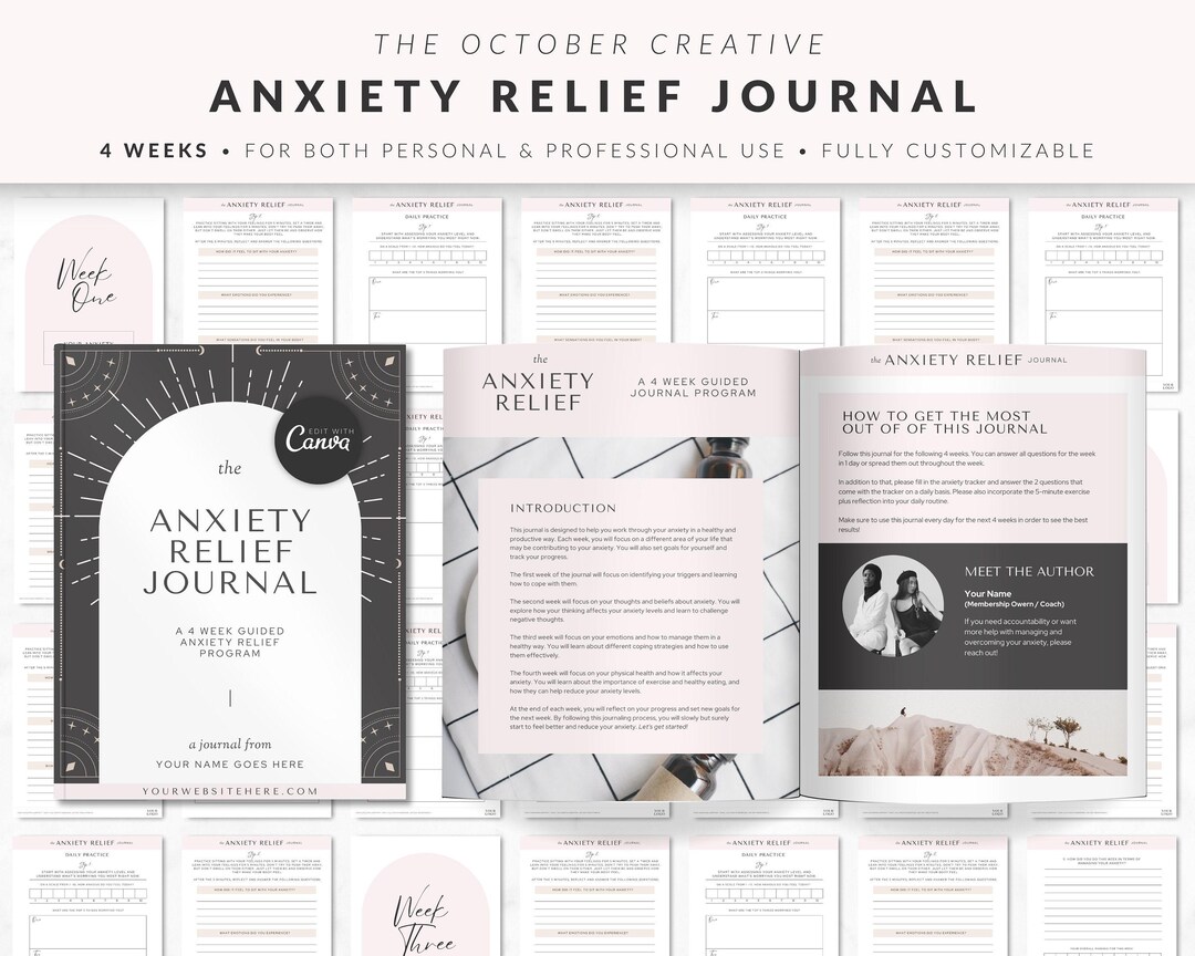 Anxiety Relief Journal, Canva Template for Coaches, Done for You ...