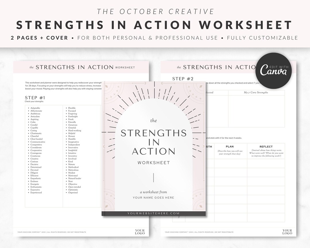 Strengths in Action Worksheet Template, Coaching Worksheets, Coaching ...