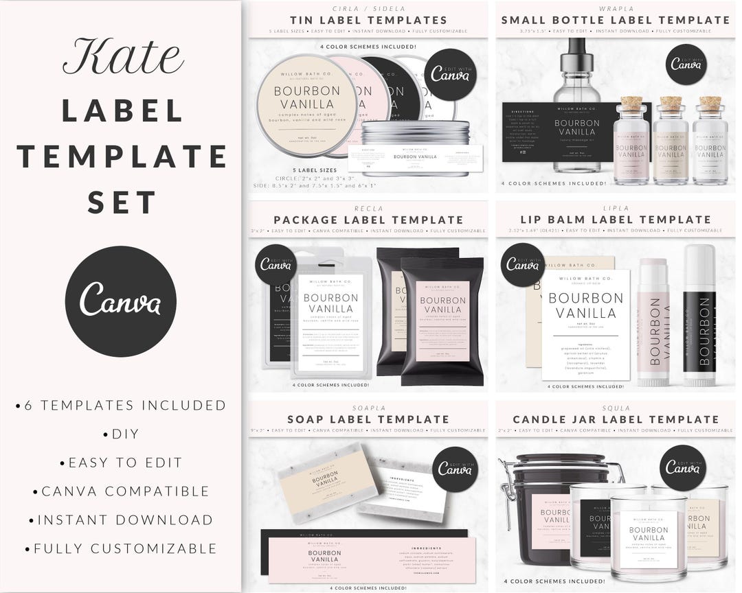 Product Label Template Set for Canva, Template Bundle, Product Labels, Soap Label, Candle Label ...