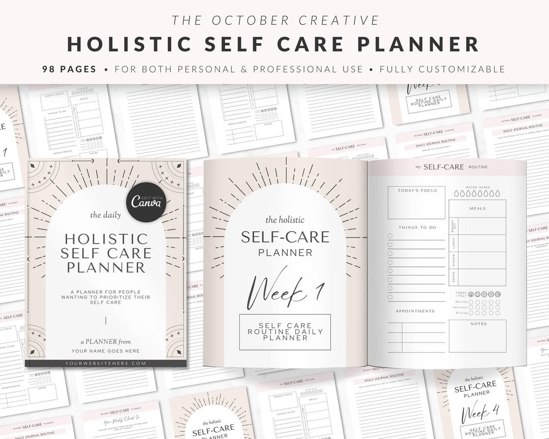 Editable Holistic Self Care Planner Canva Template, Lifestyle Wellness ...